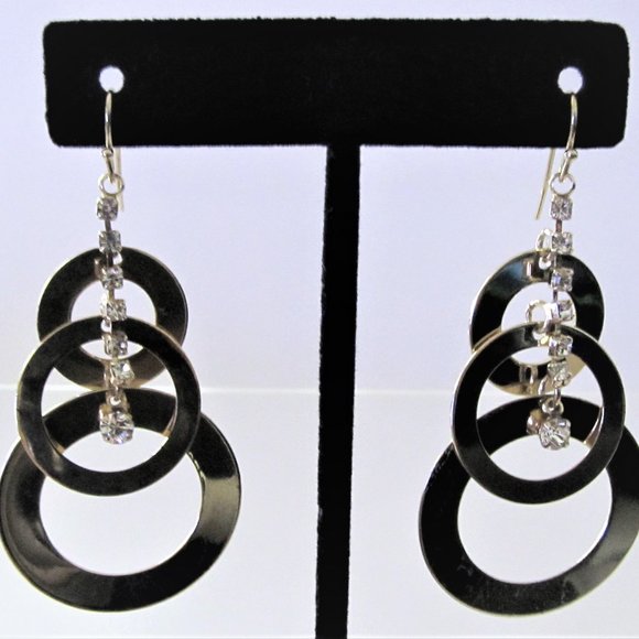 UNBRANDED | Jewelry | Vintage Three Hoop Earrings With Rhinestones ...